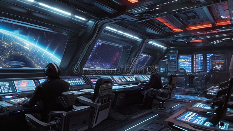 Dynamic Galactic Starship Bridge Stock Illustration - Illustration of ...