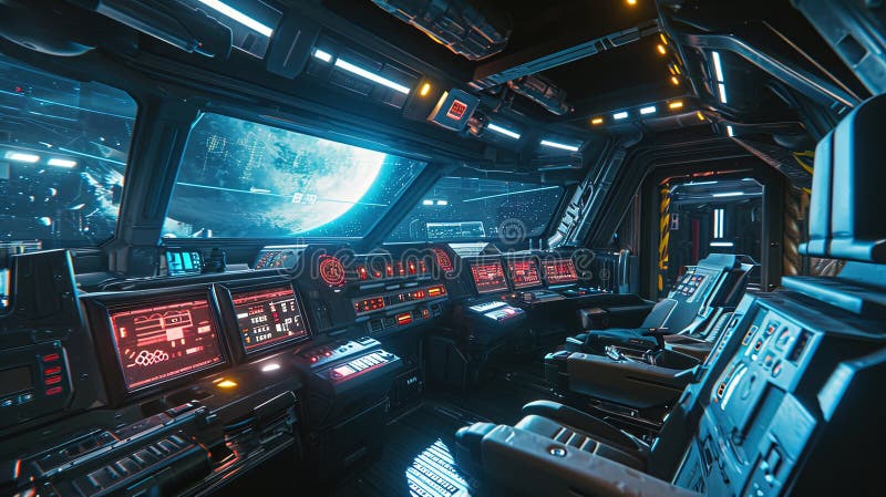 Dynamic Galactic Starship Bridge Stock Illustration - Illustration of ...