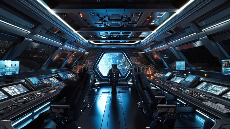 Dynamic Galactic Starship Bridge Stock Illustration - Illustration of ...