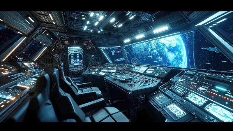 Dynamic Galactic Starship Bridge Stock Illustration - Illustration of ...