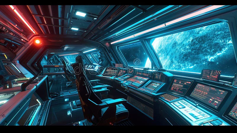 Dynamic Galactic Starship Bridge Stock Illustration - Illustration of ...