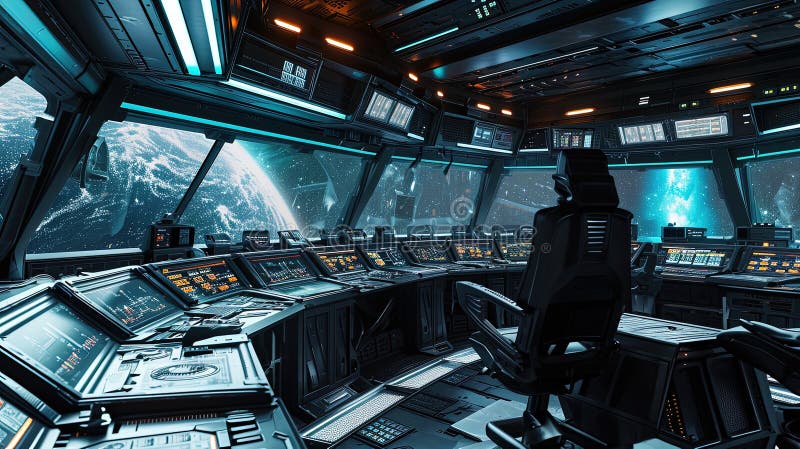 Dynamic Galactic Starship Bridge Stock Illustration - Illustration of ...