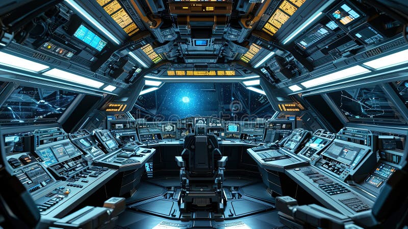 Dynamic Galactic Starship Bridge Stock Illustration - Illustration of ...