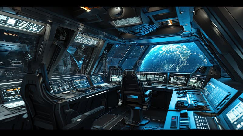 Dynamic Galactic Starship Bridge Stock Illustration - Illustration of ...