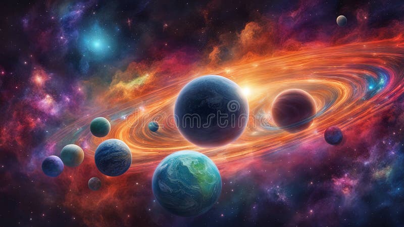 Dynamic Galaxy Multiple Vibrant Planets Colorful Celestial Scene Stock ...