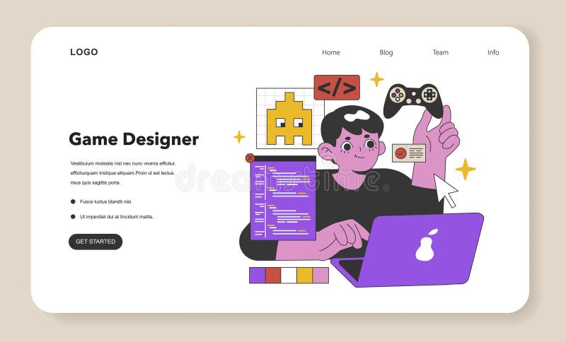 Dynamic Game Designer Developing Interactive Worlds. Flat Vector ...