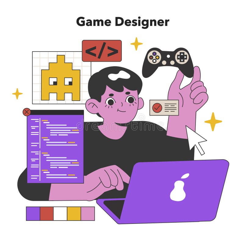 Dynamic Game Designer Developing Interactive Worlds. Flat Vector ...