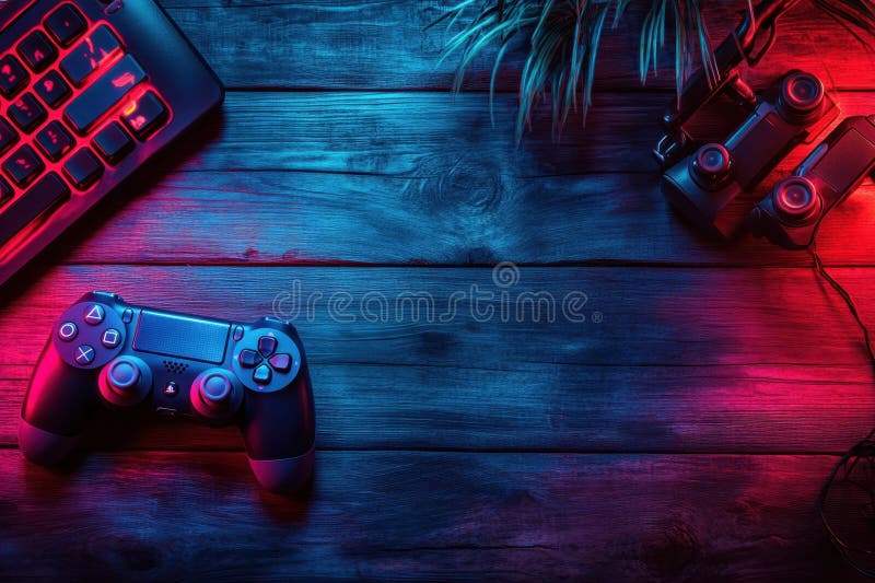 A Dynamic Gaming Setup Featuring a Controller, Keyboard, and Camera ...