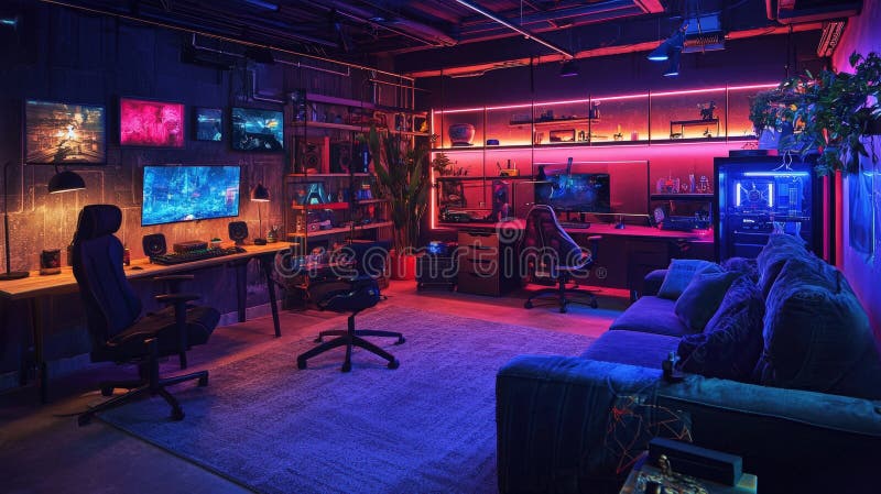 Dynamic Gaming Streaming Room with Vibrant Backdrops Modern Technology ...