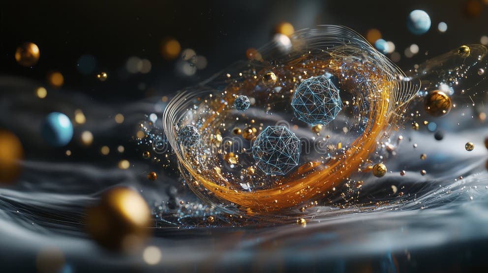 Dynamic Geometric Forms Spinning in Orbital Paths Abstract Space Digital Art Cosmic Environment ...