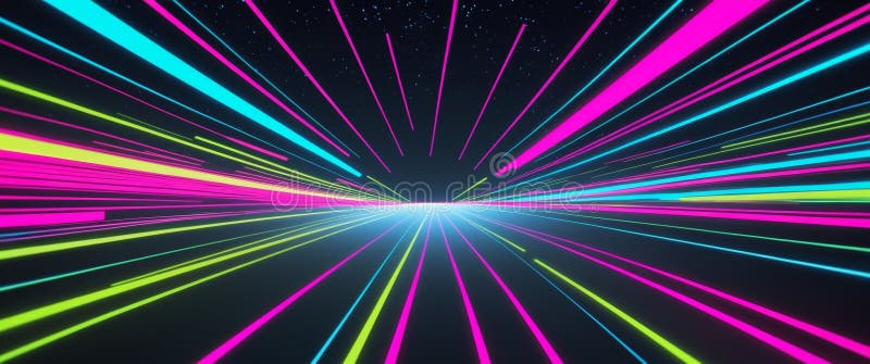 Dynamic Geometric Light Rays in Neon Colors Bursting through Dark Space ...