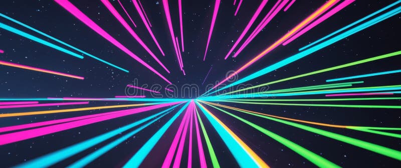 Dynamic Geometric Light Rays in Neon Colors Bursting through Dark Space ...