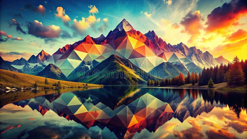 Dynamic Geometric Mountain Range a Bold Double Exposure Panorama in ...