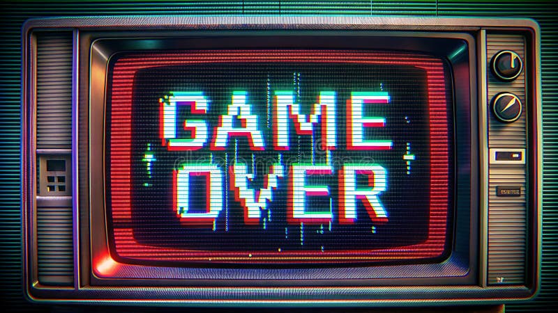 Dynamic Glitch Art Animation Retro Video Game Game Over Screen with ...