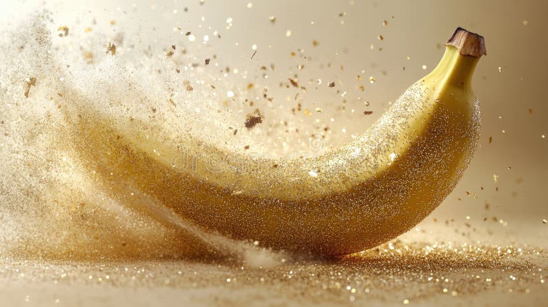 Dynamic Glittering Banana Explosion in a Golden Dusty Environment Stock ...
