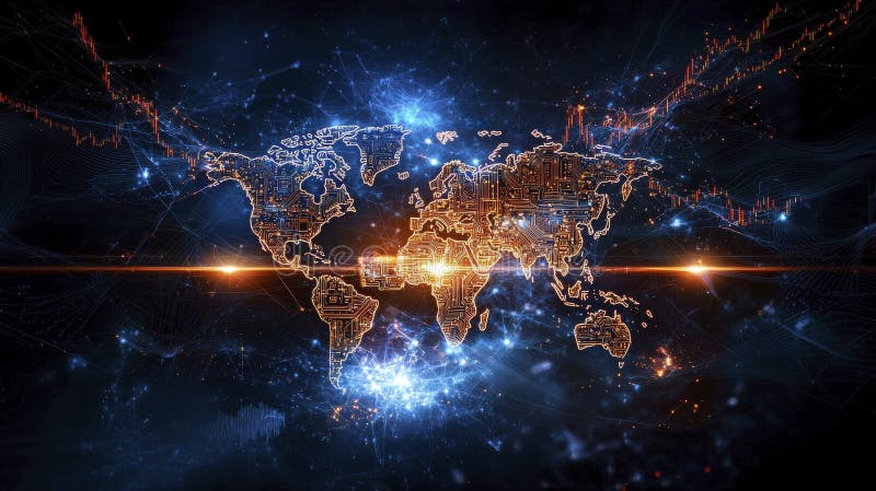 Dynamic Global Financial Market Map Displaying Cryptocurrency Trends in ...