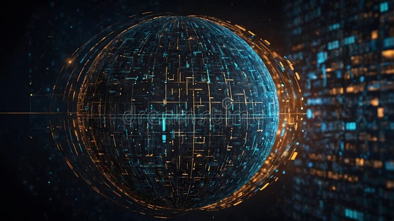 Dynamic Globe Design Featuring Binary Code and Geometric Forms ...