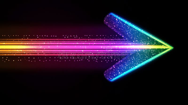 Dynamic Glowing Arrow of Colorful Light Beams Pointing Right Against a ...