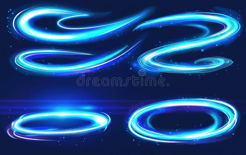Dynamic Glowing Blue Trails and Swirls on a Dark Background, Showcasing ...