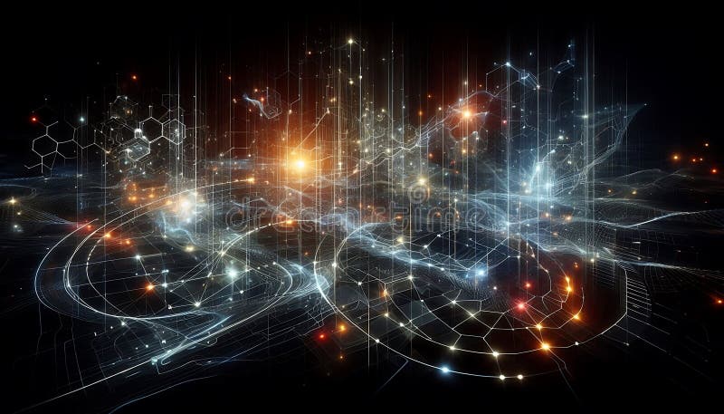 Dynamic Glowing Data Streams Forming Interconnected Futuristic Grids on a Dark Abstract ...
