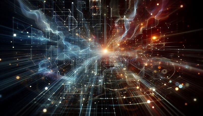 Dynamic Glowing Data Streams Forming Interconnected Futuristic Grids on a Dark Abstract ...
