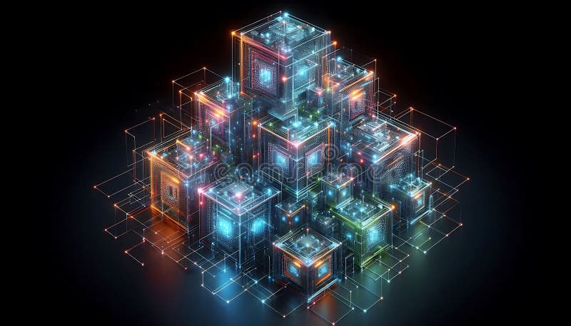 Dynamic Glowing Holographic Cubes Stacked into a Complex Futuristic ...