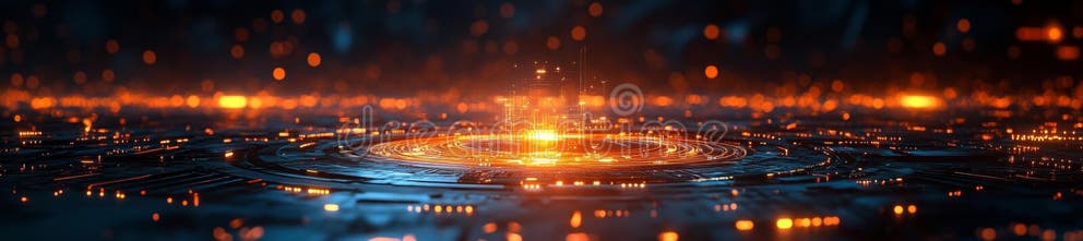 Dynamic Orange Technology Interface with Central Glowing Element Stock ...