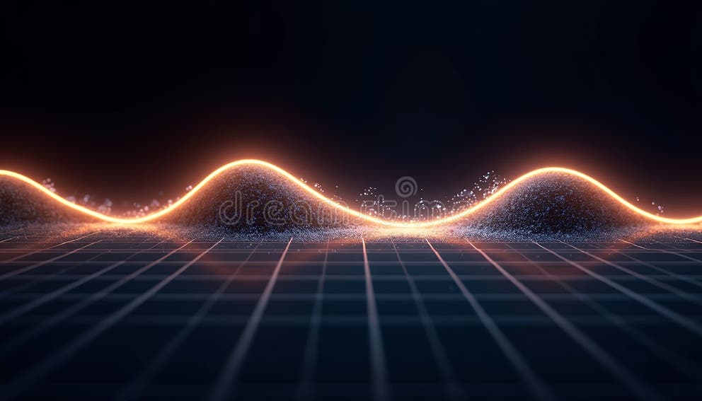 Dynamic Glowing Orange Wave Animation on Dark Grid Surface Background for Motion Graphics and ...