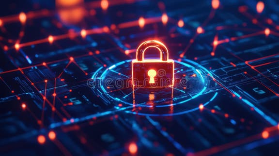 Dynamic Glowing Padlock Icon on Digital Network Background.Generative ...