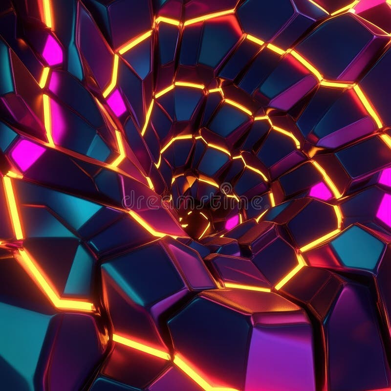 Dynamic Glowing Spiral of Overlapping Hexagons Stock Illustration ...