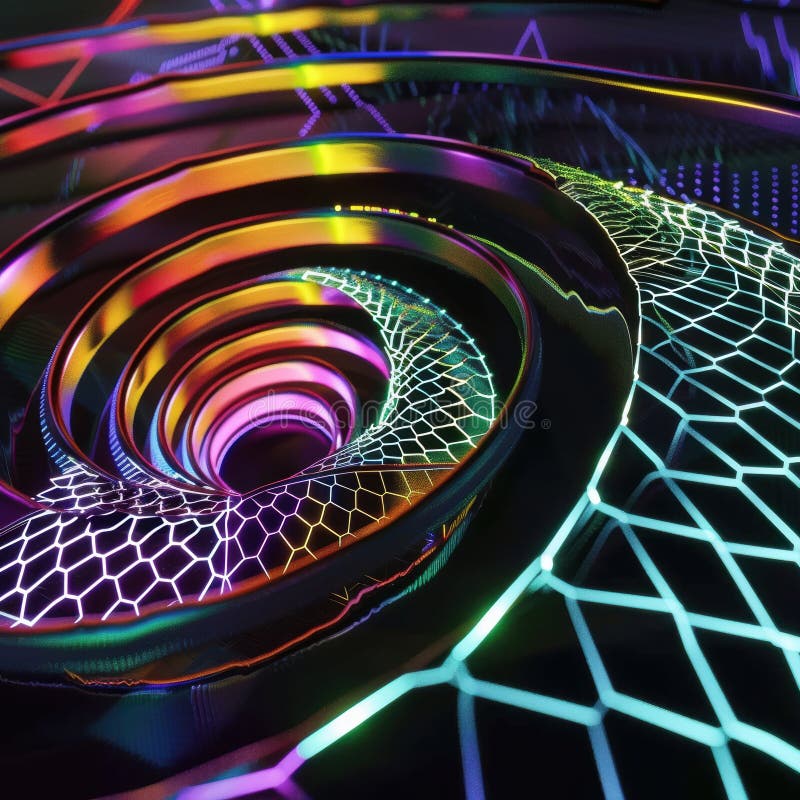 Dynamic Glowing Spiral of Overlapping Hexagons Stock Illustration ...