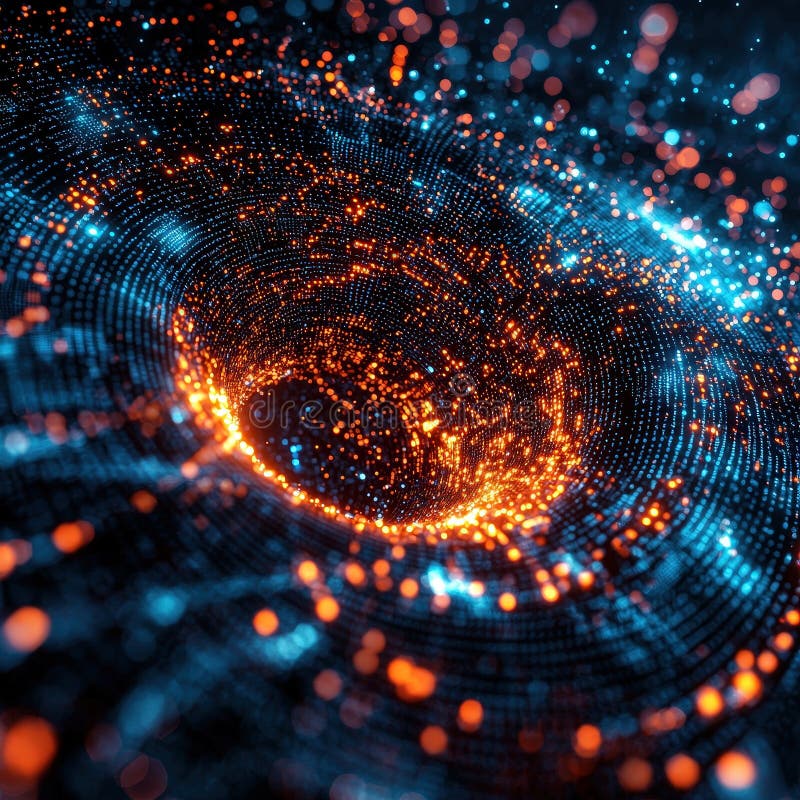 Dynamic Glowing Vortex with Fiery Energy Particles Stock Photo - Image ...