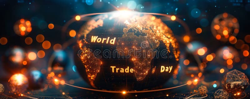 Dynamic Glowing World Trade Day Concept with Global Map Highlighted in ...