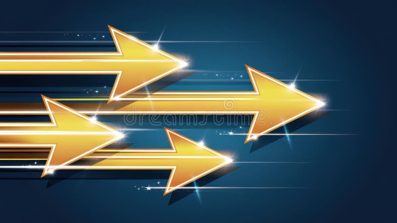 Golden Arrows Symbolizing Progress Direction Deep Blue Background ...