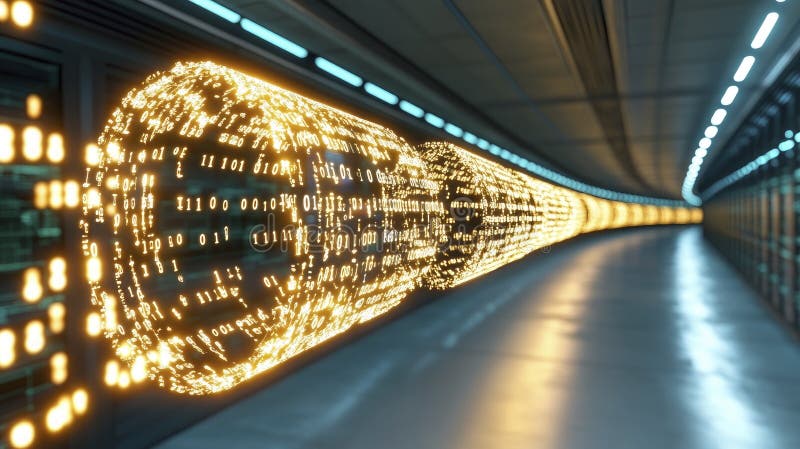 Dynamic Golden Binary Data Stream Illuminating a Futuristic Cyber ...