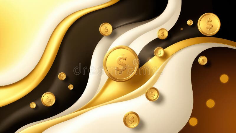 Dynamic Golden Coins Flow through a Elegant Abstract Background ...