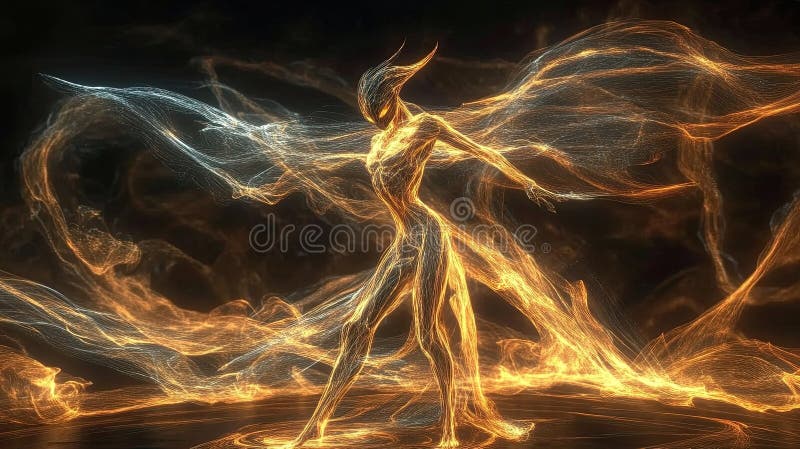 Dynamic Golden Entity with Ghostly Allure Embodies Elegance and Grace ...