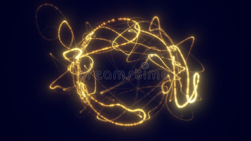Dynamic Golden Light Trails Forming an Abstract Glowing Sphere on Dark ...