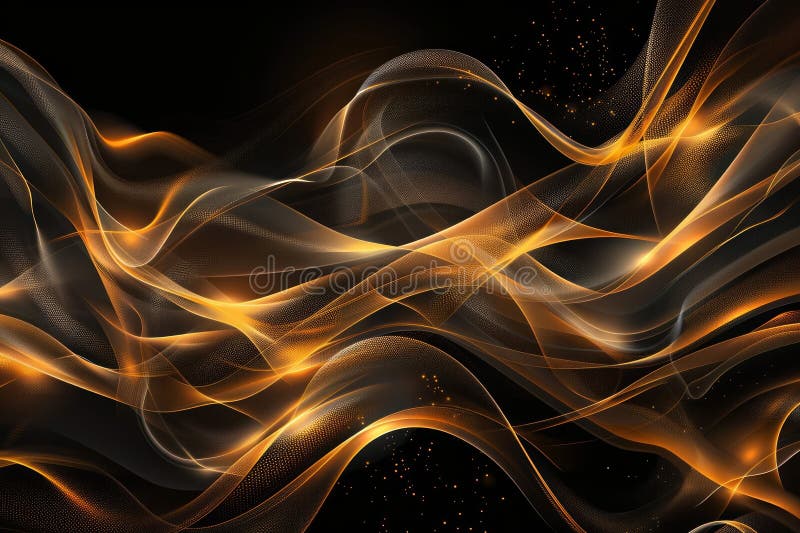 Flowing Golden Light Waves on Dark Background. Neural Network AI ...