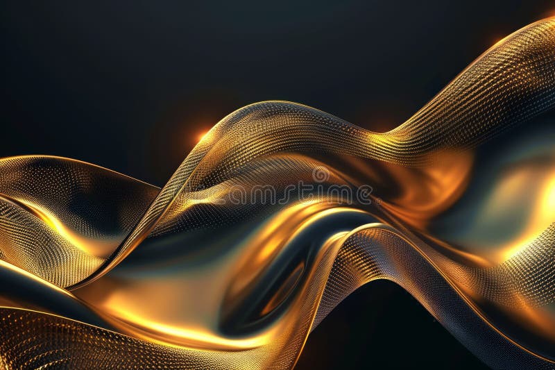 Flowing Golden Light Waves on Dark Background. AI Image Stock ...