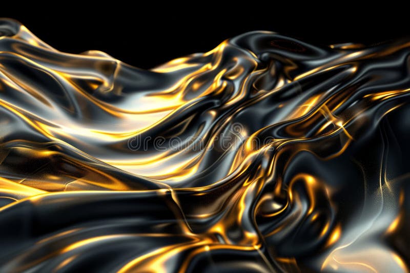 Flowing Golden Light Waves on Dark Background. AI Image Stock ...
