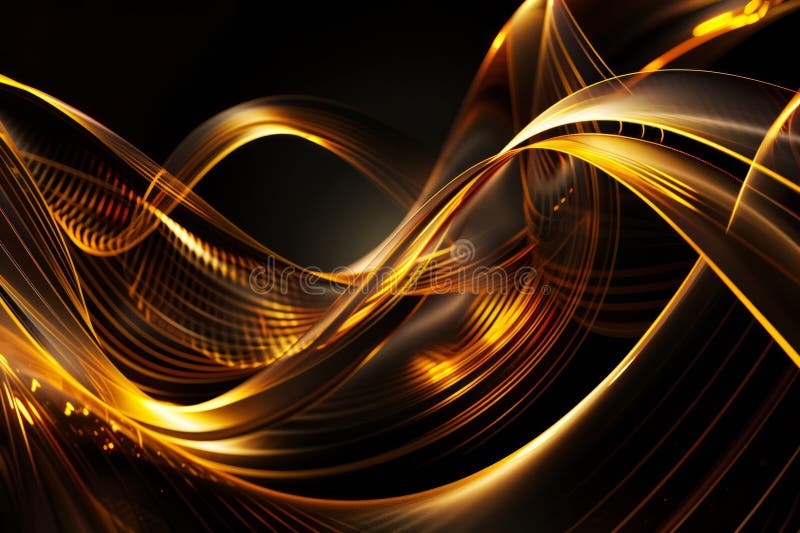 Flowing Golden Light Waves on Dark Background. AI Image Stock ...