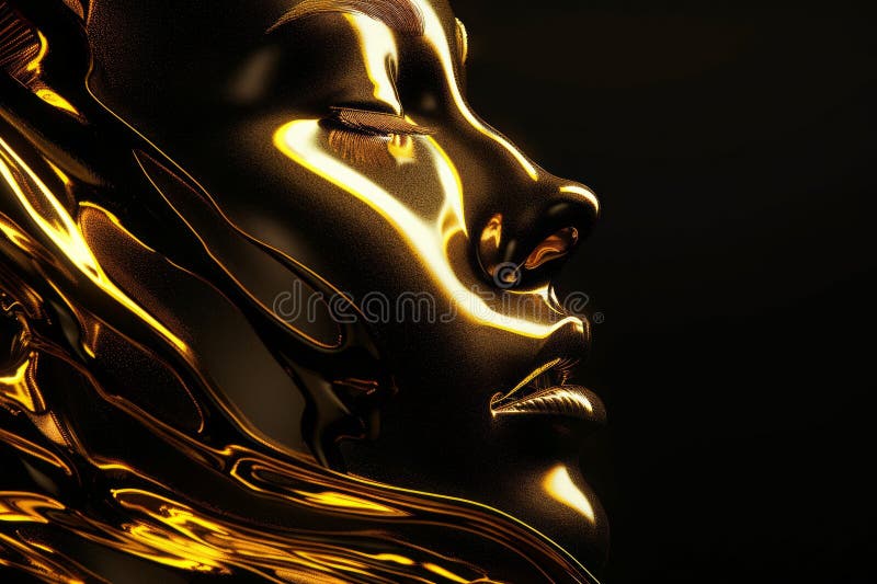 Flowing Golden Light Waves on Dark Background. AI Image Stock ...