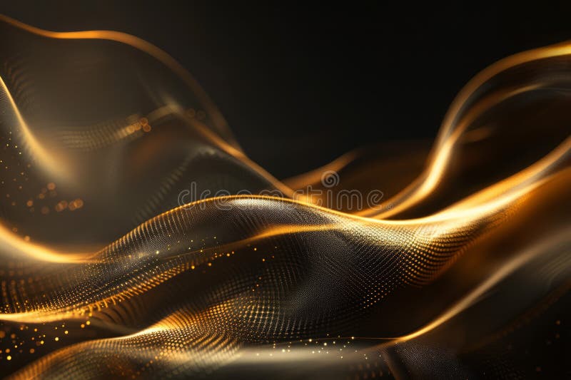 Flowing Golden Light Waves on Dark Background. AI Generated Stock ...