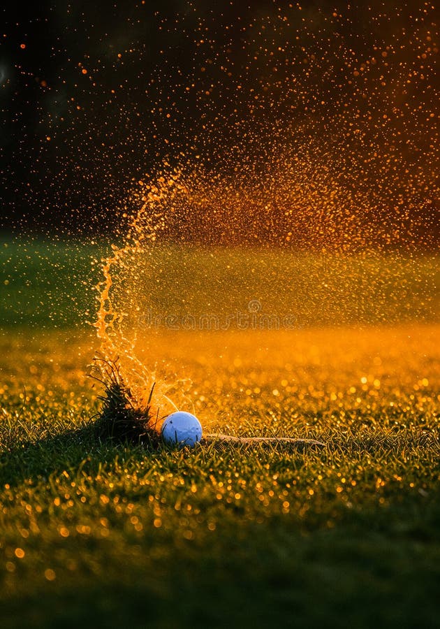 Dynamic of Golf Iron Striking the Ball with Dirt and Grass Flying on ...