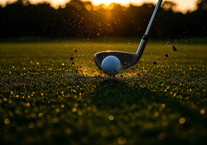 Dynamic of Golf Iron Striking the Ball with Dirt and Grass Flying on ...