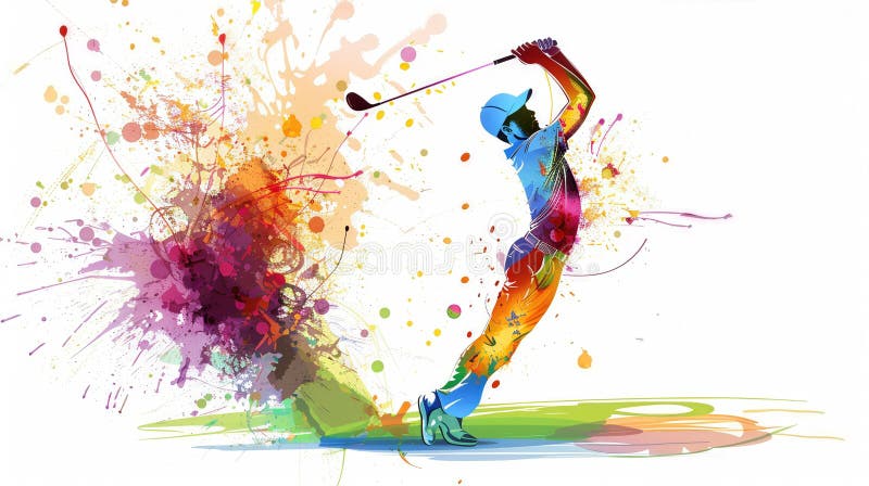 Dynamic Golf Player Preparing To Swing in Vibrant Illustration Stock ...