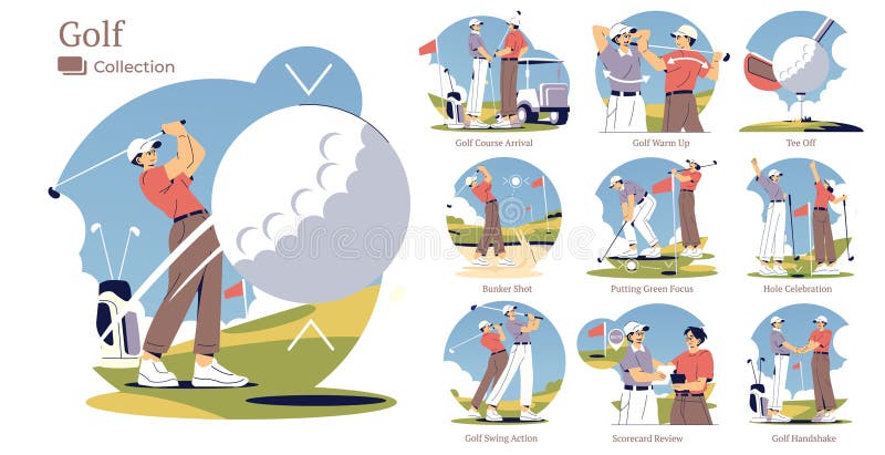 Dynamic Golf Players in Action Stock Illustration - Illustration of ...