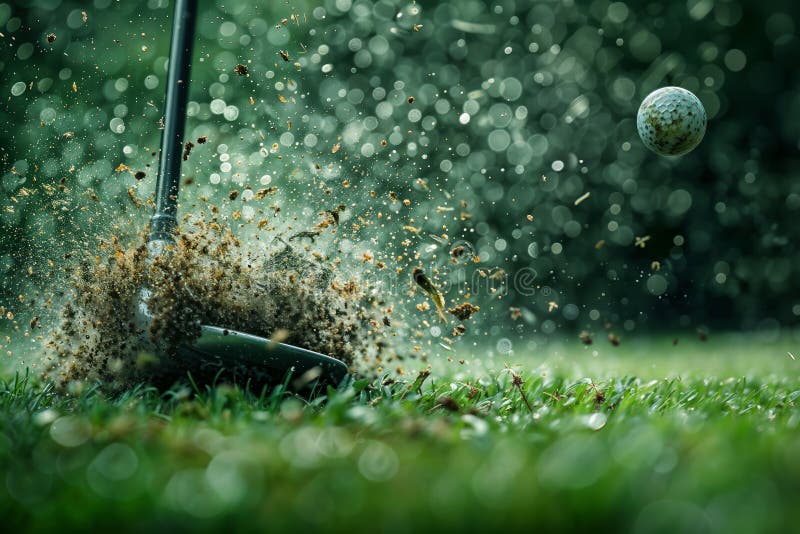 Dynamic Golf Swing Impact with Flying Turf Stock Illustration ...