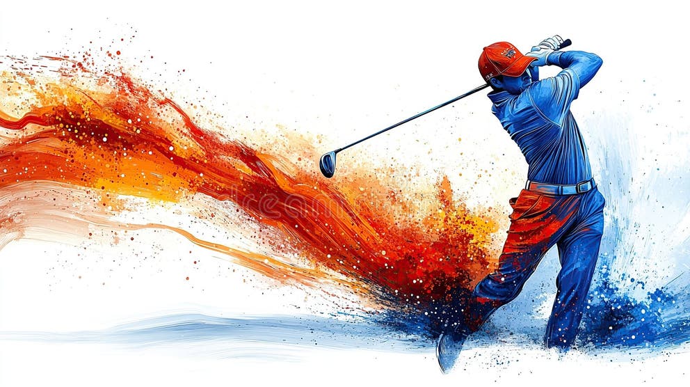 Dynamic Golf Swing, Vibrant Colors Stock Illustration - Illustration of ...
